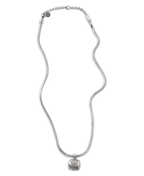 John Hardy Sterling Diamond Pave Carved Chain Necklace