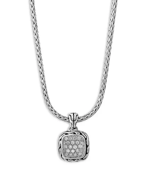 John Hardy Sterling Diamond Pave Carved Chain Necklace