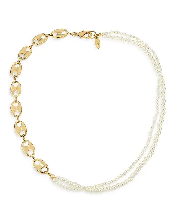 Ettika Imitation Pearl & 18k Gold Plated Chain Necklace - White/gold