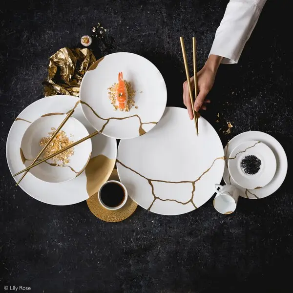 Bernardaud Kintsugi-sarkis 24k Gold Coupe Salad Plate - White/gold