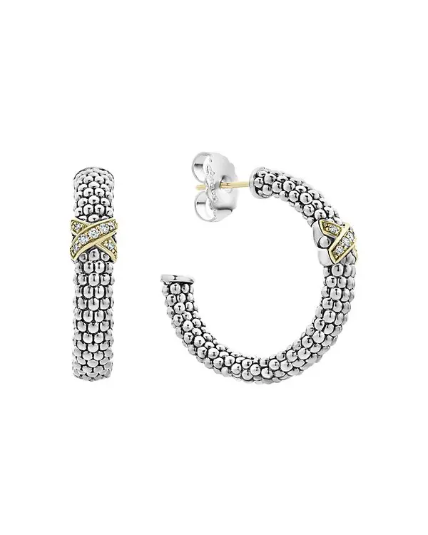 Lagos Sterling Silver And 18k Yellow Gold Embrace Diamond Hoop Earrings - White/multi