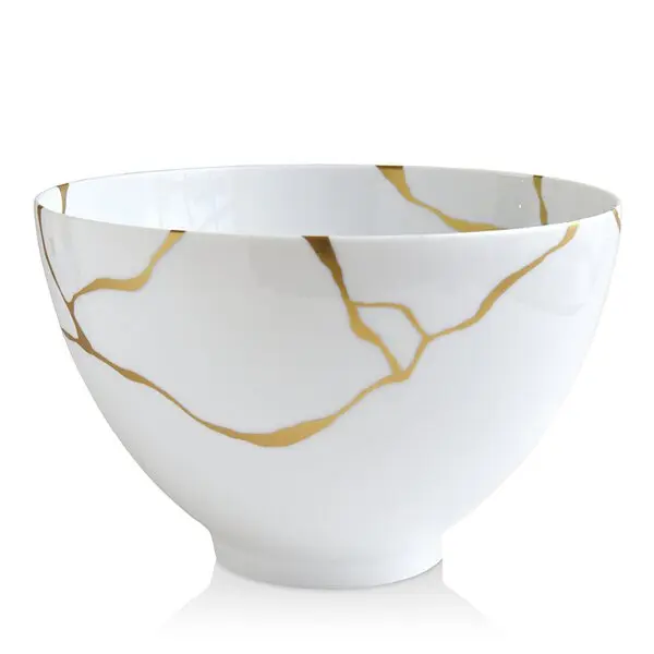 Bernardaud Kintsugi-sarkis 24k Gold Deep Salad Bowl - White/gold