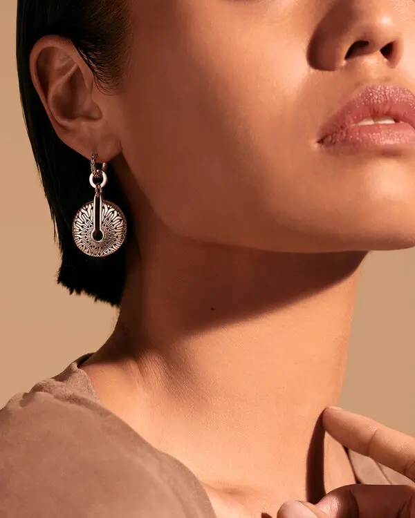 John Hardy Radial Sterling Classic Chain Convertible Disc Drop Hoop Earrings