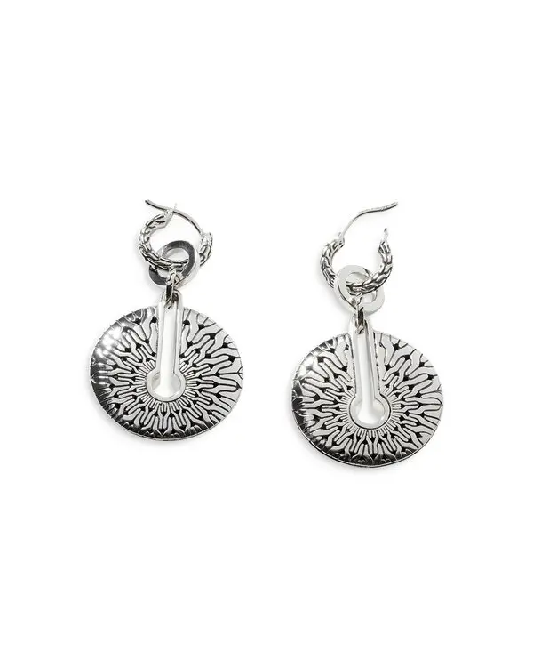John Hardy Radial Sterling Classic Chain Convertible Disc Drop Hoop Earrings