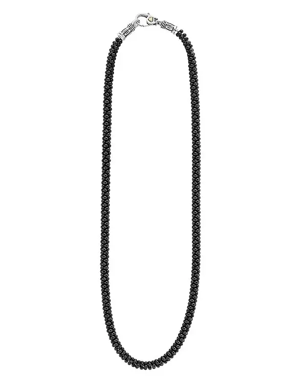 Lagos Ceramic, Sterling Silver & 18k Yellow Gold Caviar Necklace - Black