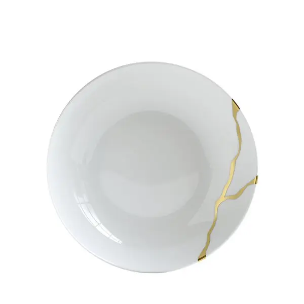 Bernardaud Kintsugi-sarkis 24k Gold Coupe Soup Bowl - White/gold