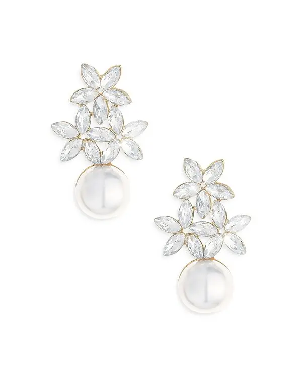 Ettika Floral Faux Pearl Earrings - White/gold