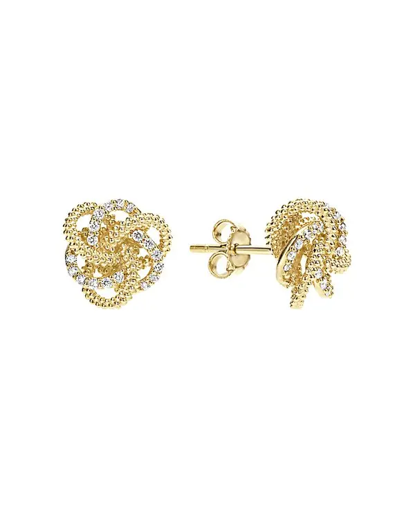 Lagos 18k Yellow Gold Knot Stud Earrings With Diamonds - White/gold
