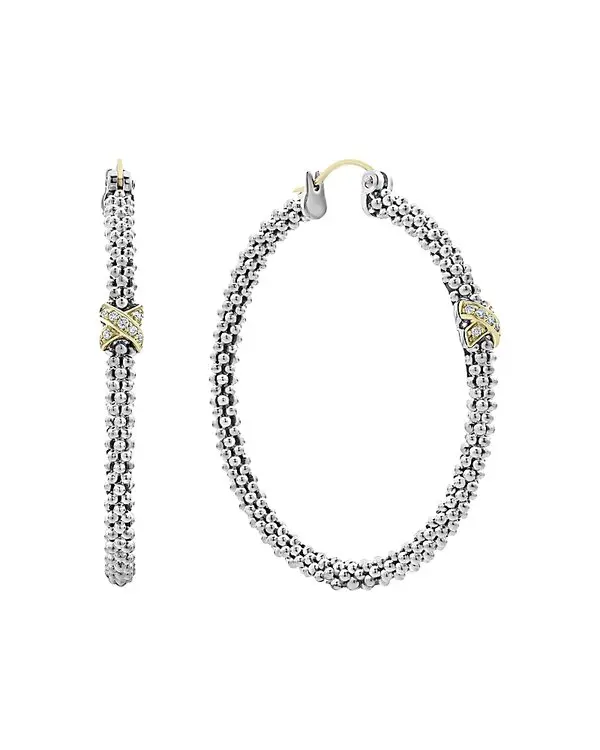 Lagos Sterling Silver And 18k Yellow Gold Diamond Hoop Earrings - Silver/multi