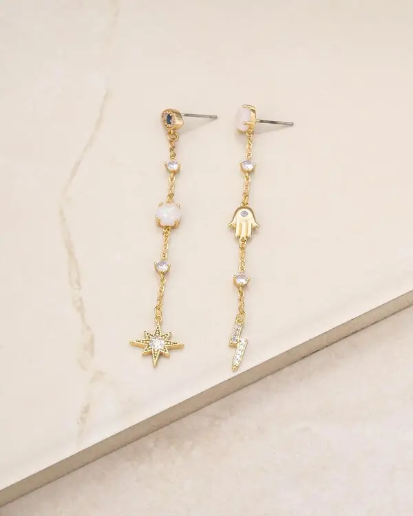 Ettika Linear Charm Drop Earrings