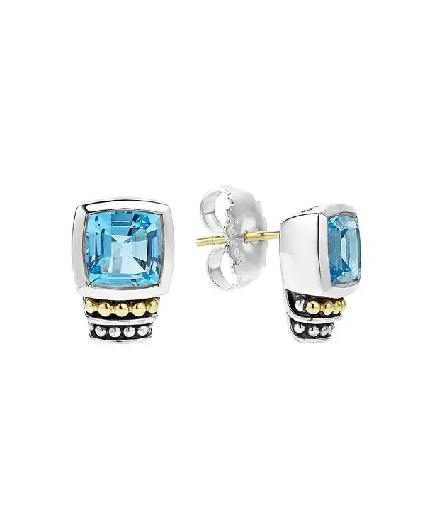 Lagos 18k Gold And Sterling Silver Topaz Stud Earrings - Swiss Blue Topaz