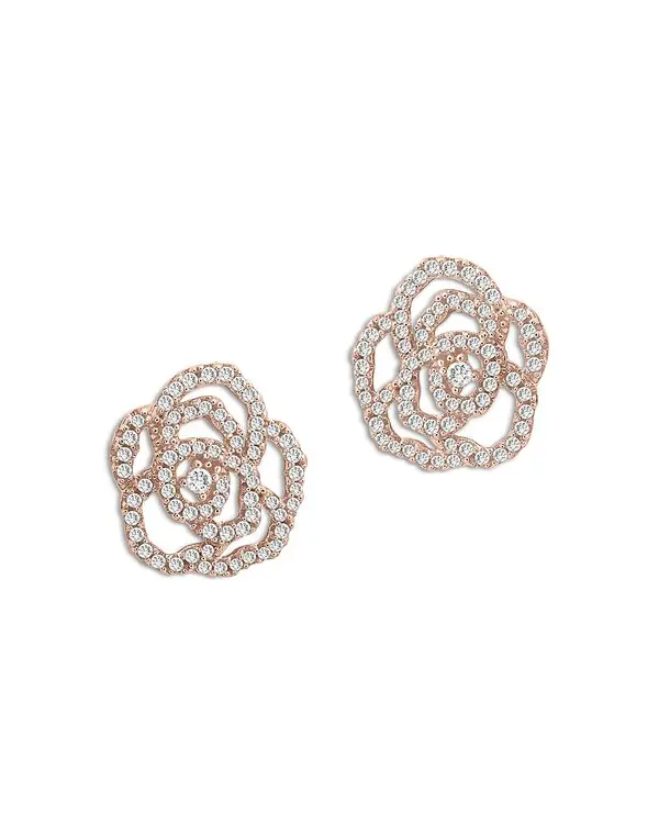 Bloomingdale'S Diamond And 14k Rose Gold Flower Earrings, 0.30 Tcw - White/rose Gold