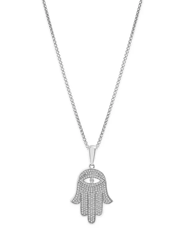 Bloomingdale'S Diamond Hamsa Pendant Necklace - White