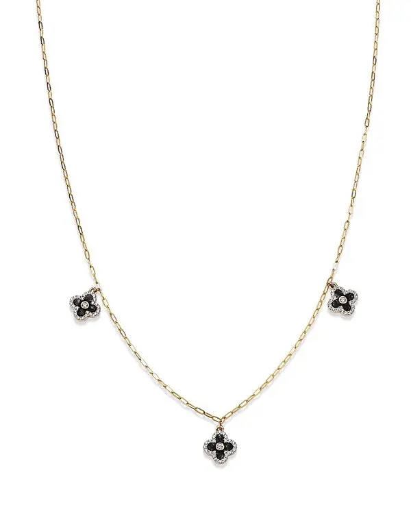 Bloomingdale'S Diamond And Enamel Clover Necklace - Black/gold