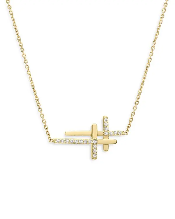 Bloomingdale'S Diamond Double Cross Pendant Necklace - White/gold