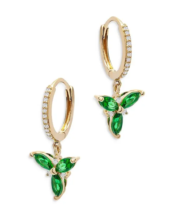Bloomingdale'S Emerald And Diamond Drop Hoop Earrings - Green/gold