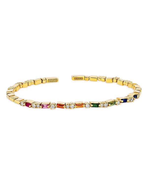 SUZANNE KALAN 18k Yellow Fireworks Rainbow Sapphire And Diamond Bangle Bracelet - Gold