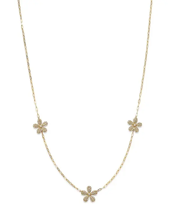 Bloomingdale'S Diamond Flower Station Necklace In 14k Yellow Gold - Gold/white