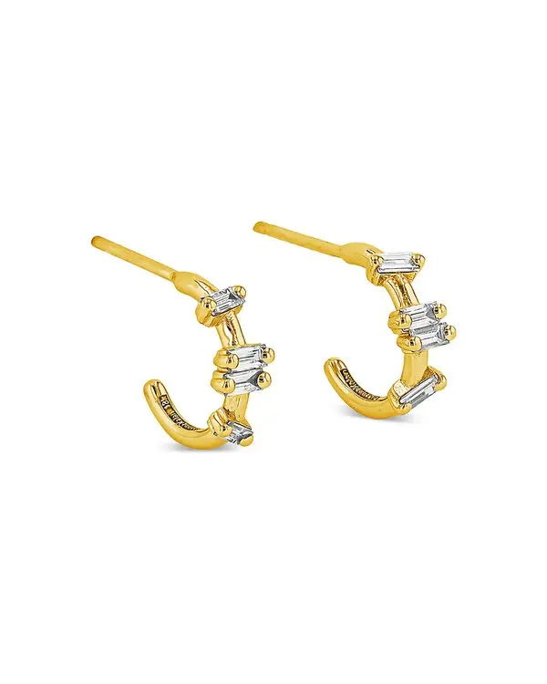 SUZANNE KALAN 18k Yellow Gold Fireworks Diamond Baguette Small Half Hoop Earrings - White/gold