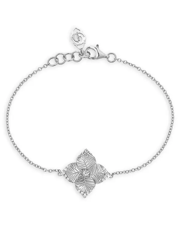 Piranesi 18k Gold Diamond Flower Link Bracelet - White