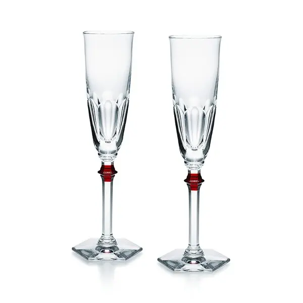 THE MARTHA, BY BACCARAT Harcourt Eve Flute, Set Of 2 - Clear/red