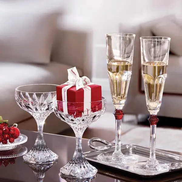 THE MARTHA, BY BACCARAT Harcourt Eve Flute, Set Of 2 - Clear/red