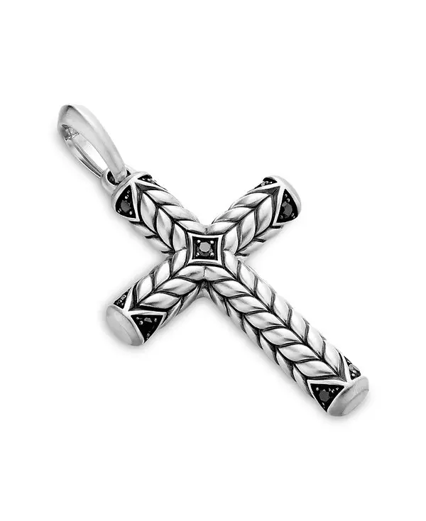 David Yurman Chevron Sculpted Cross Pendant With Pave Black Diamonds - Black/silver