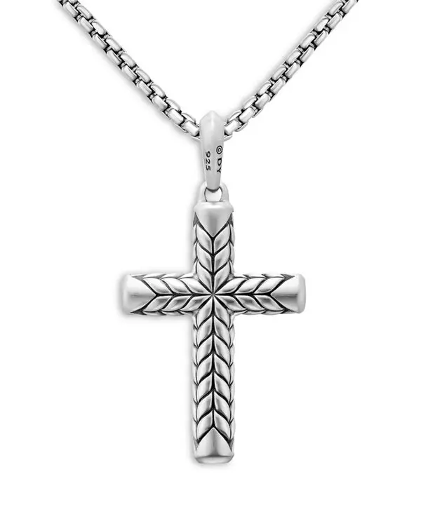 David Yurman Chevron Sculpted Cross Pendant With Pave Black Diamonds