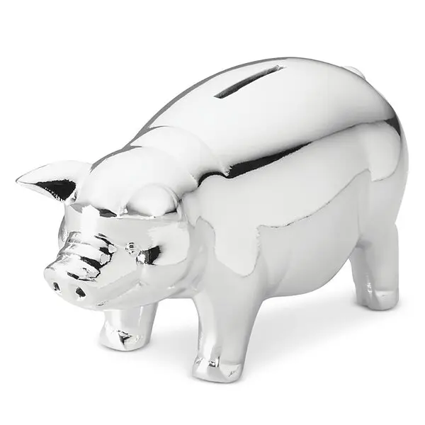 REED & BARTON Classic Porcelain Piggy Bank - Silver Plate