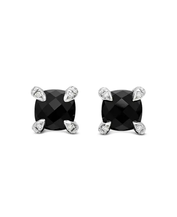 David Yurman Chatelaine Stud Earrings With Black Onyx And Diamonds - Black/silver