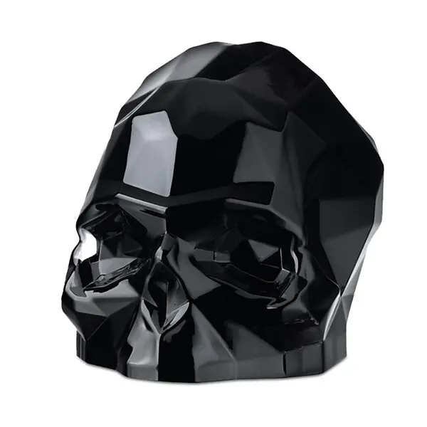 NUDE GLASS Memento Mori Faceted Skull Head Decor, Small - Black