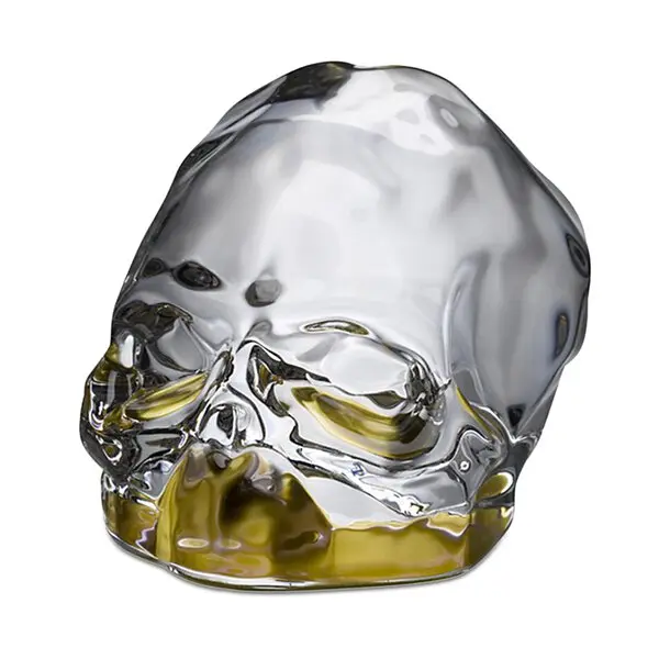 NUDE GLASS Memento Mori Faceted Skull Head Decor, Small - Clear/gold