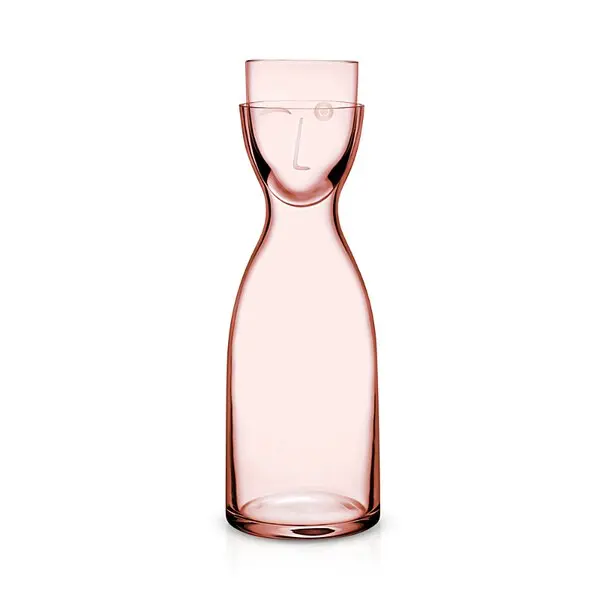 NUDE GLASS Mr. & Mrs. Large Bedside Water Set, Dusty Rose - Pastl Pink