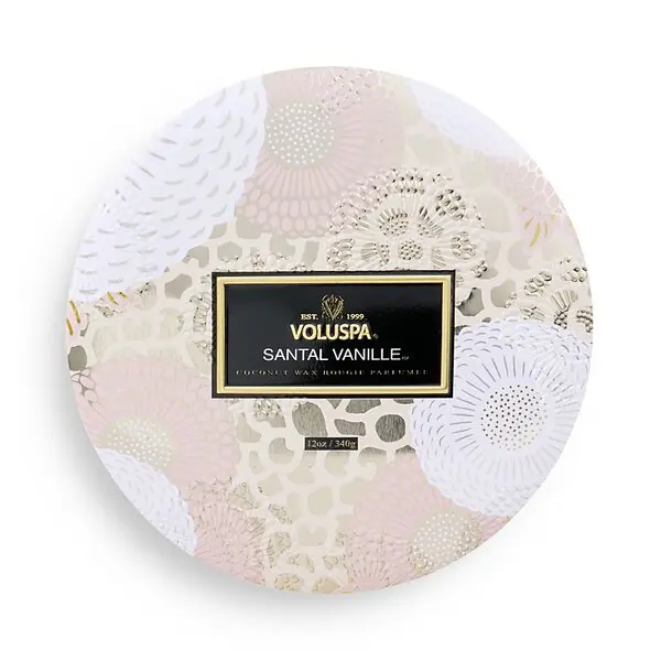 Voluspa Santal Vanille 3 Wick Tin Candle, 12 Oz - Cream