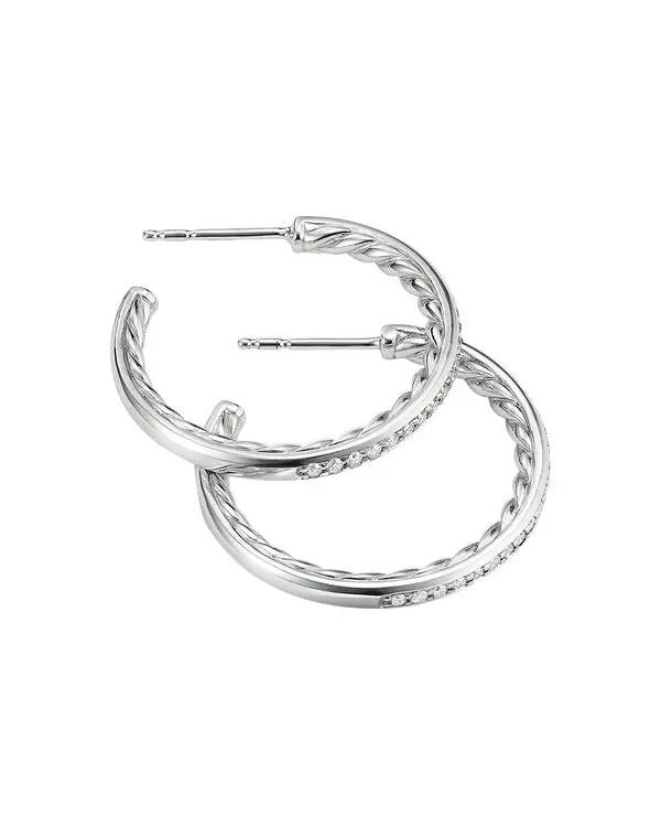 David Yurman Sterling Hoop Earrings With Diamonds