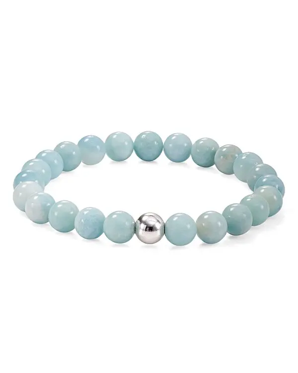 Aqua Sterling Silver & Stone Beaded Stretch Bracelet - Amazonite/silver