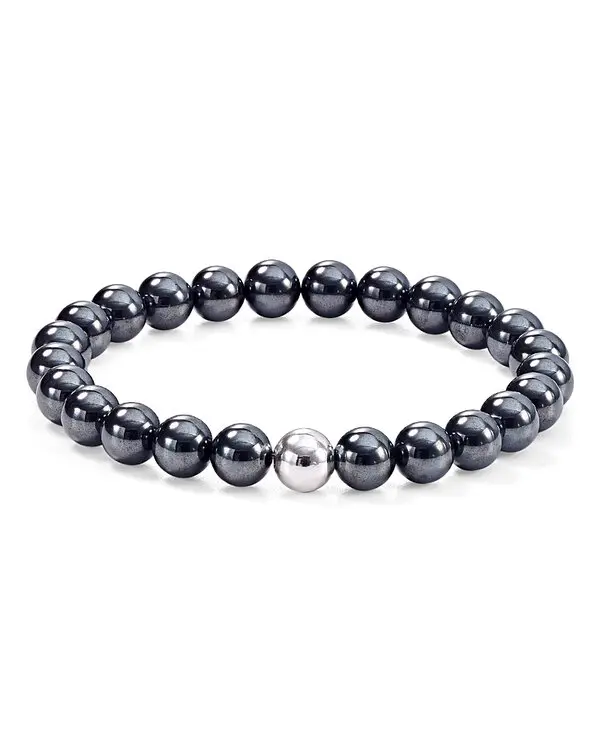 Aqua Sterling Silver & Stone Beaded Stretch Bracelet - Hematite/silver