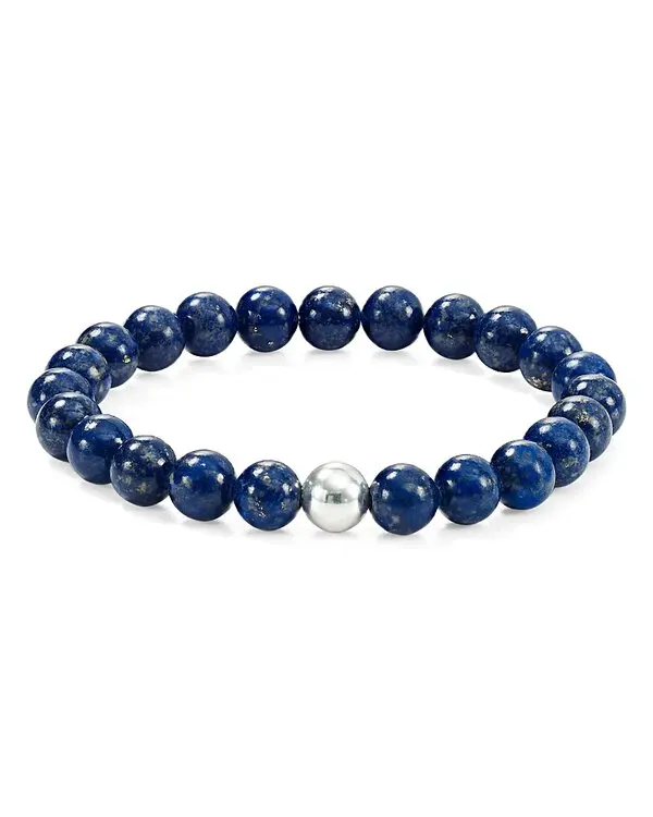 Aqua Sterling Silver & Stone Beaded Stretch Bracelet - Sodolite/silver