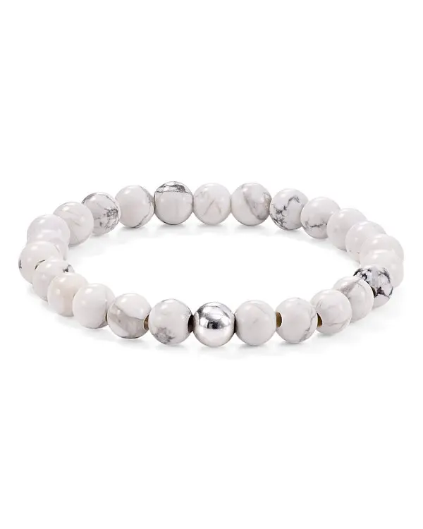 Aqua Sterling Silver & Stone Beaded Stretch Bracelet - White Howlite/silver