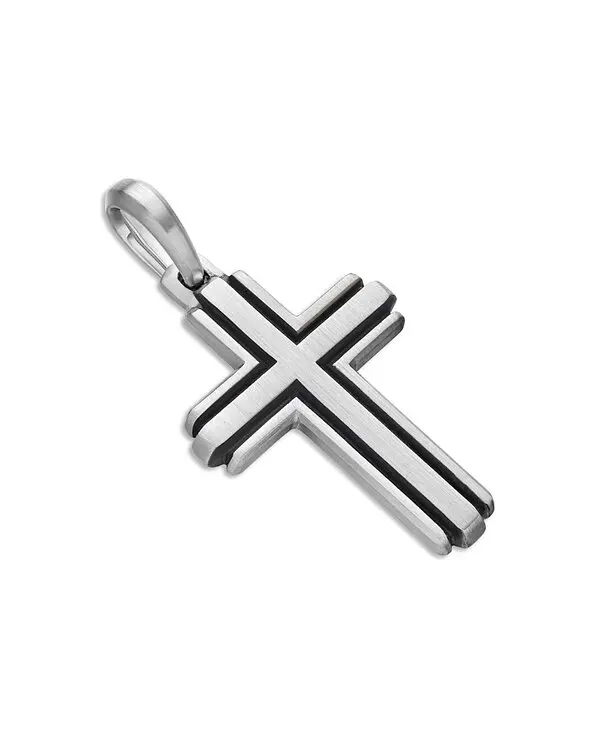 David Yurman Sterling Silver Deco Cross Pendant - Black/silver