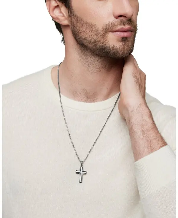 David Yurman Sterling Silver Deco Cross Pendant - Black/silver