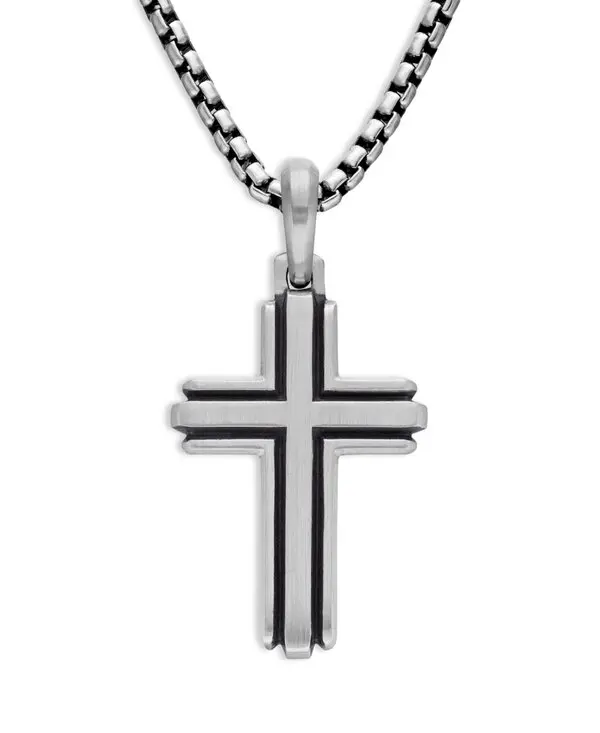 David Yurman Sterling Silver Deco Cross Pendant - Black/silver