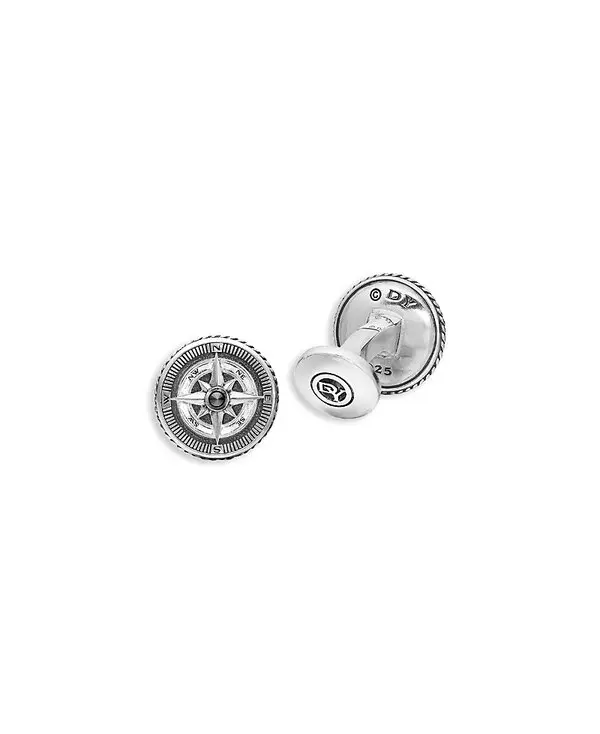 David Yurman Sterling Maritime Compass Cufflinks With Black Diamonds - Silver