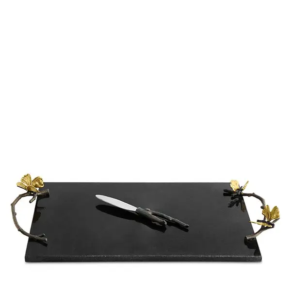 Michael Aram Butterfly Ginkgo Cheeseboard With Knife - Black/silver/gold
