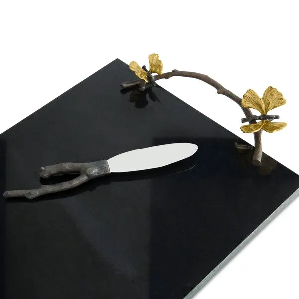 Michael Aram Butterfly Ginkgo Cheeseboard With Knife - Black/silver/gold
