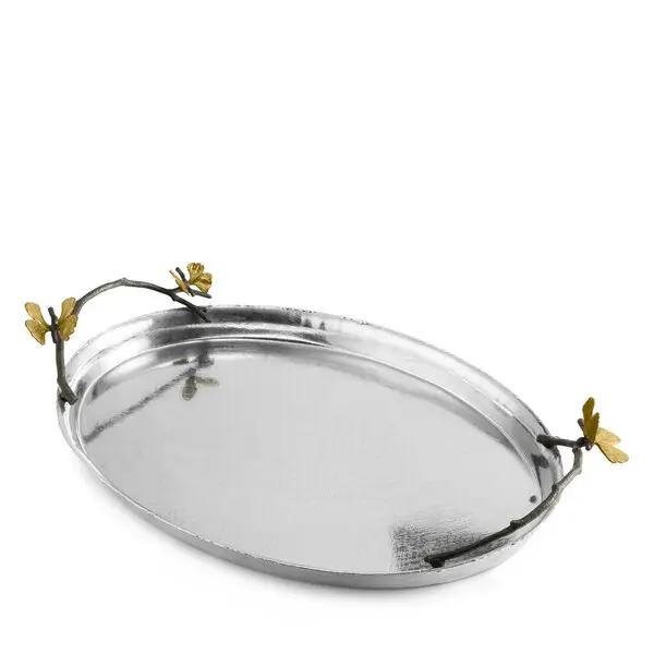 Michael Aram Butterfly Ginkgo Oval Tray - Silver/gold