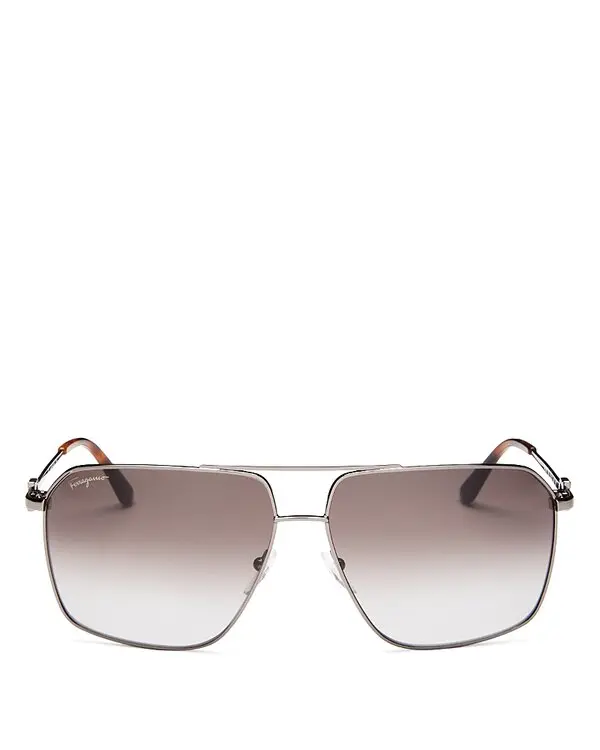 FERRAGAMO Brow Bar Aviator Sunglasses - Shiny Dark Ruthenium/gray Gradient