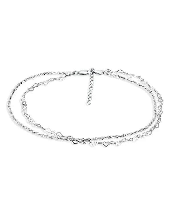 Aqua Sterling Heart Link & Diamond Cut Rope Chain Anklet - Silver