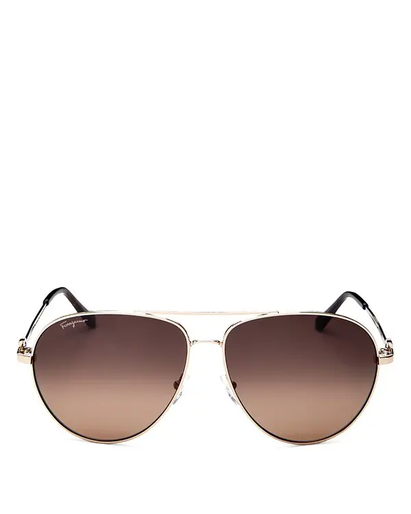 FERRAGAMO Timeless Collection Brow Bar Aviator Sunglasses - Shiny Gold / Brown Gradient