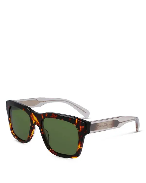 FERRAGAMO Classic Logo Flat Rectangular Sunglasses - Tortoise/green Solid